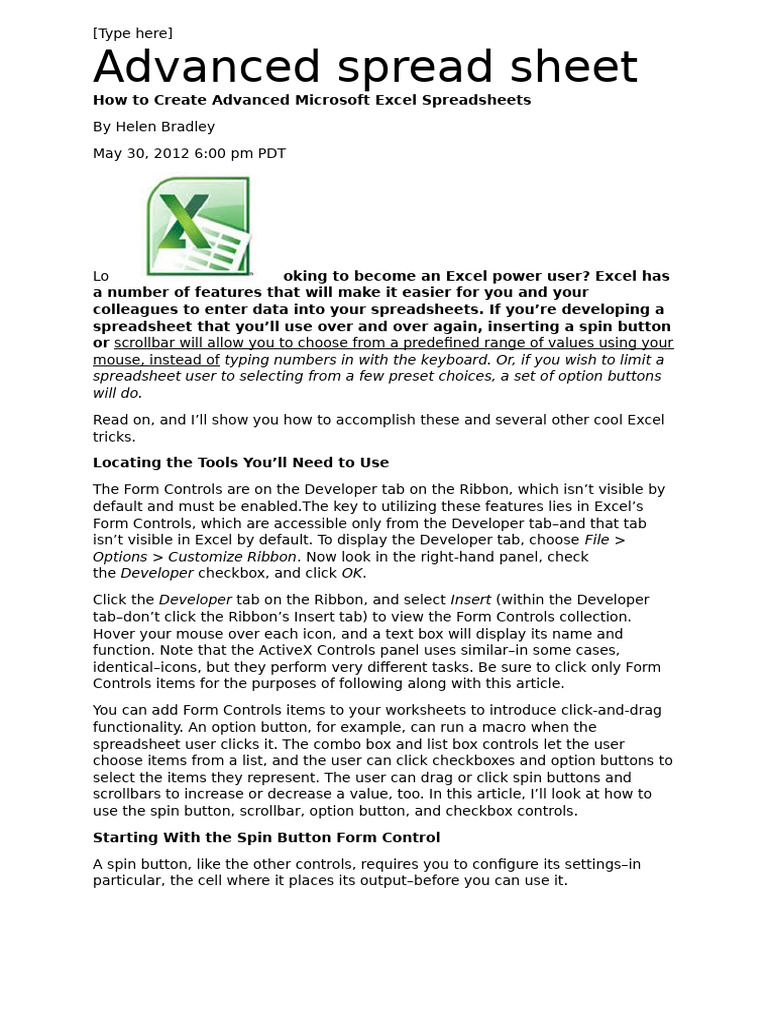 How To Create Advanced Microsoft Excel Spreadsheets - Docx Pubali | PDF ...