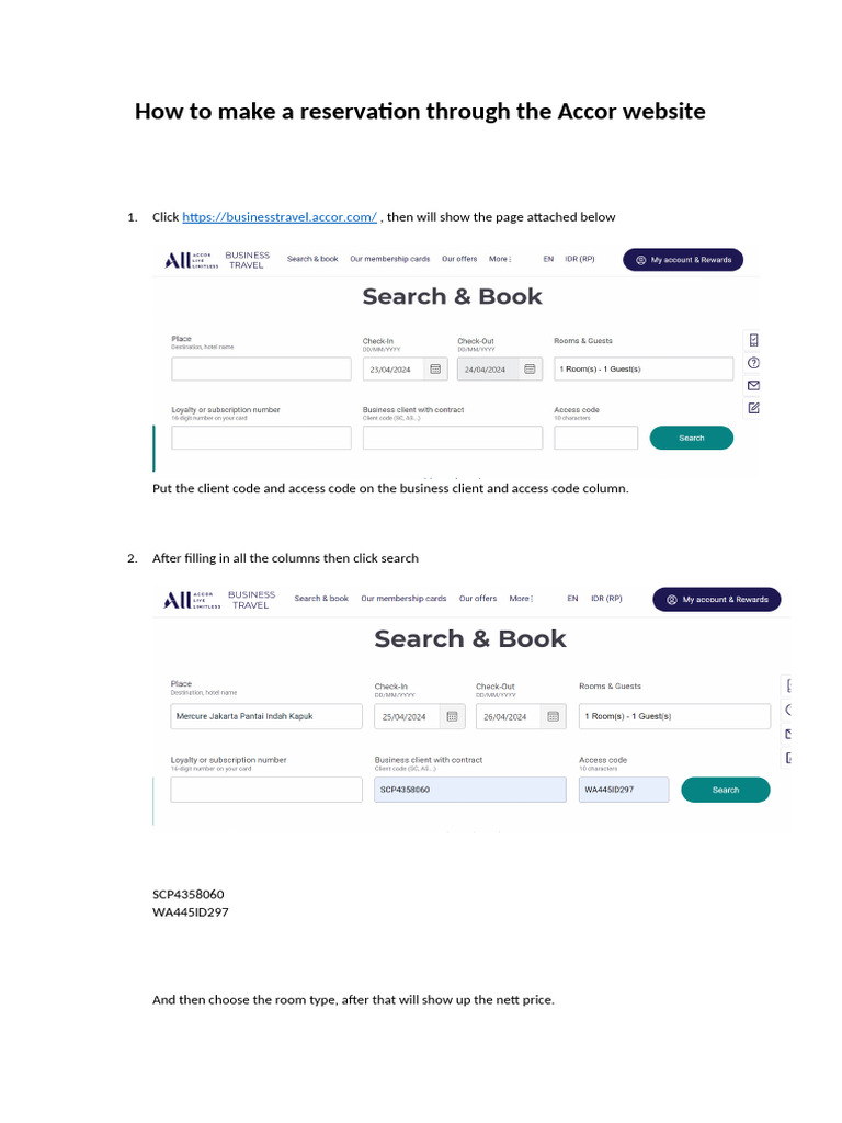 Accor Website Reservation Guide | PDF