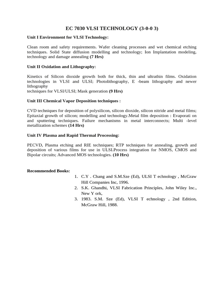 Ec 7030 Vlsi Technology-Old Syllbus | PDF