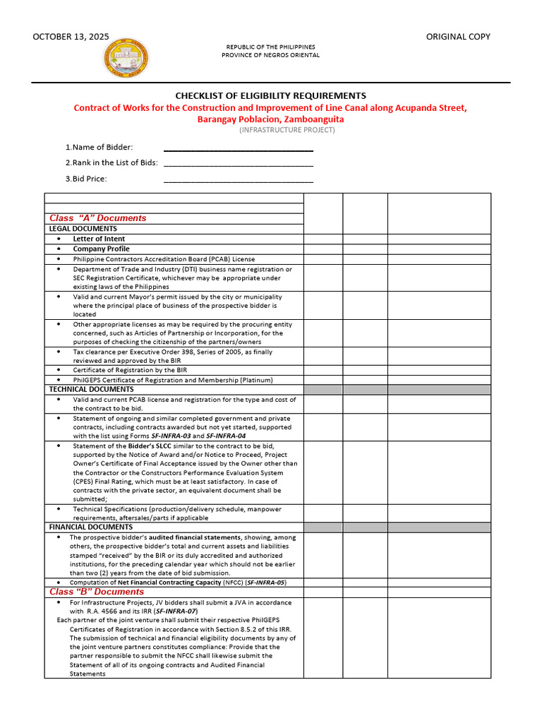 Zamboanguita Canal Project Bid Requirements | PDF | Joint Venture | Lease