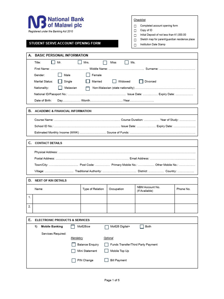 Student Serve Account Opening Form | PDF | Cheque | Overdraft