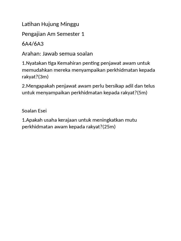 Latihan Hujung Minggu PA Sem 1 | PDF