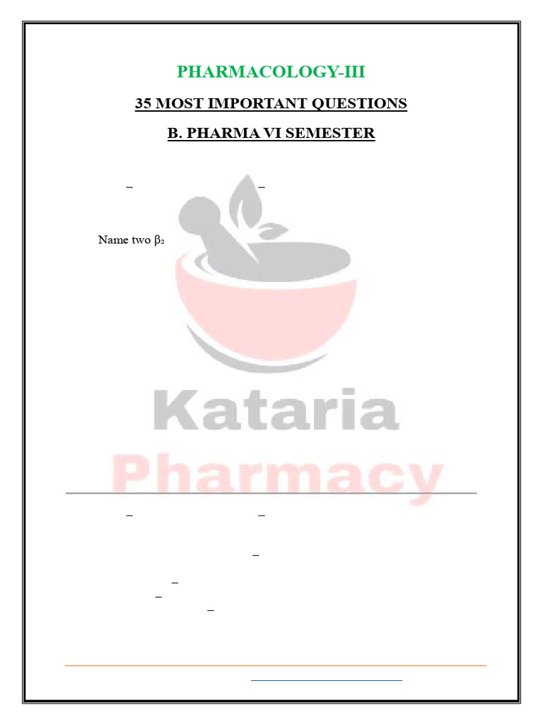Essential Pharmacology Questions for B. Pharma | PDF | Chemotherapy ...