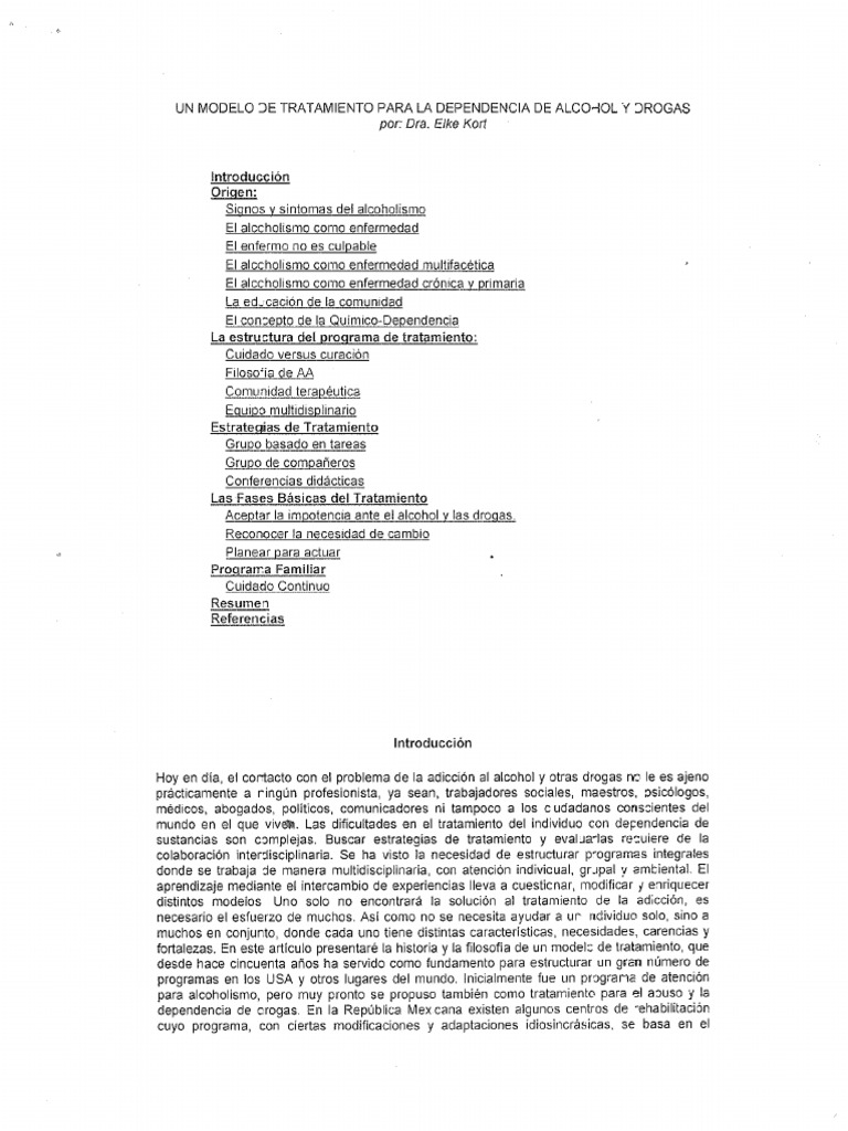 Un Modelo de Tratamiento para La Dependencia de Alcohol y Drogas - Dra ...