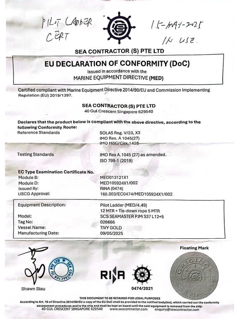 Pilot Ladder Certificate | PDF