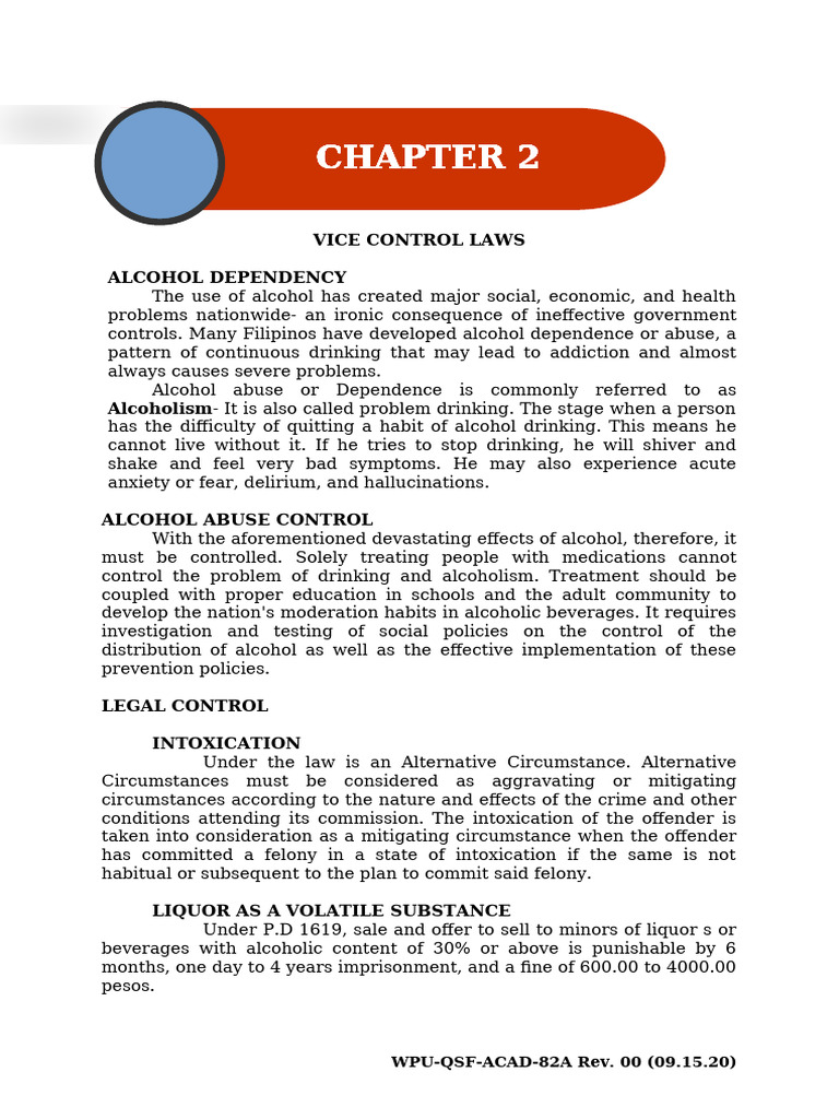 Module 2 Vice Control Laws | PDF | Alcoholic Beverages | Alcoholism