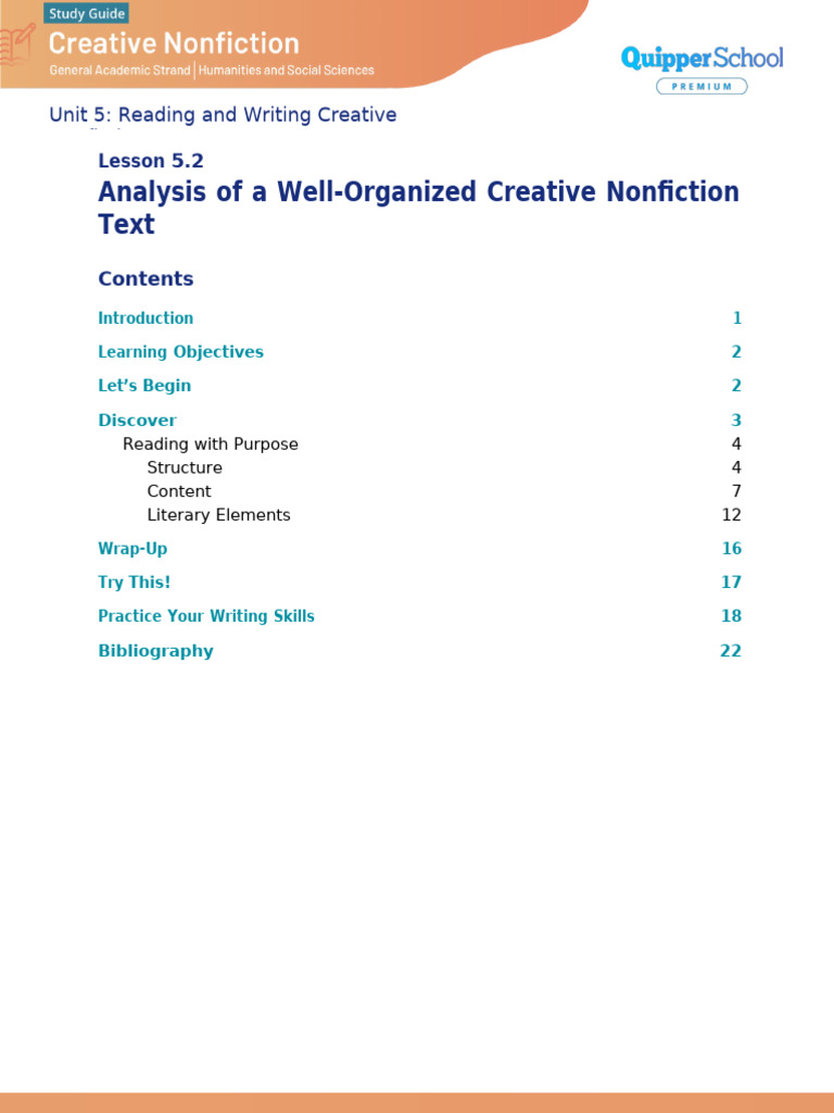 Analyzing Creative Nonfiction Texts | PDF | Creative Nonfiction | Narrative