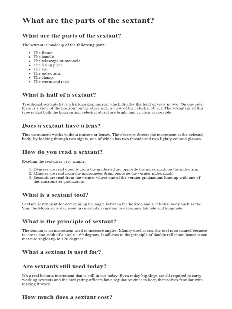 Parts and Uses of a Sextant Explained | PDF | Observational Astronomy ...