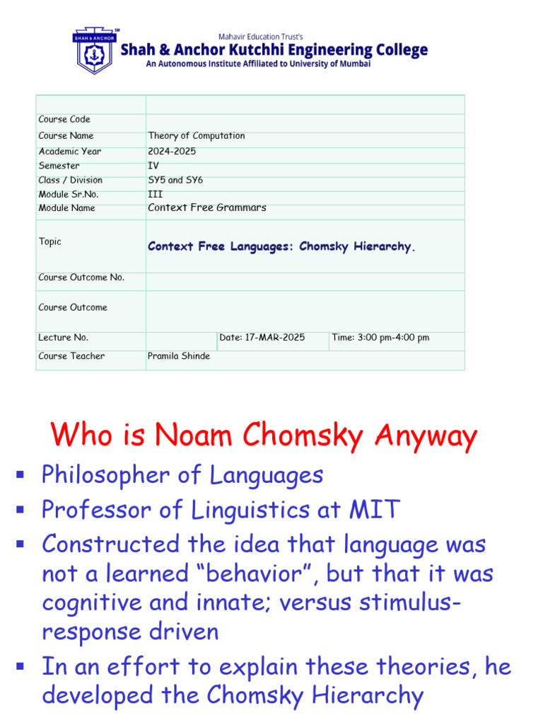 Chomsky Hierarchy: Context-Free Languages | PDF | Automata Theory ...