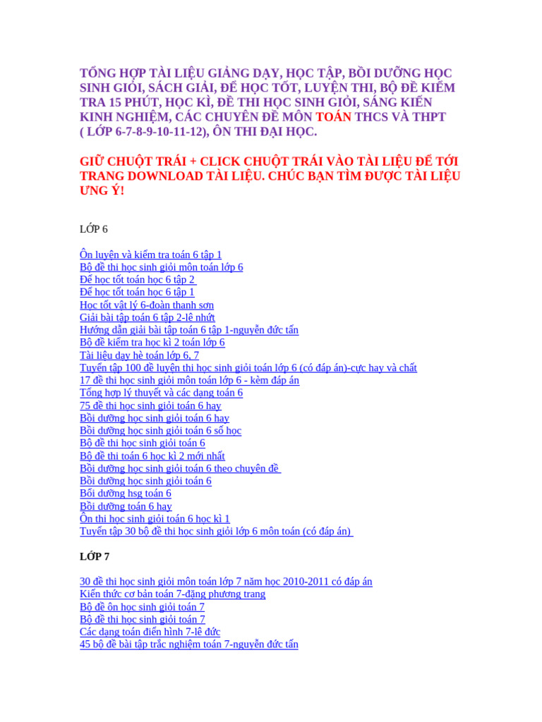 Tong Hop Tai Lieu Mon Toan Thcs Hay Nhat | PDF