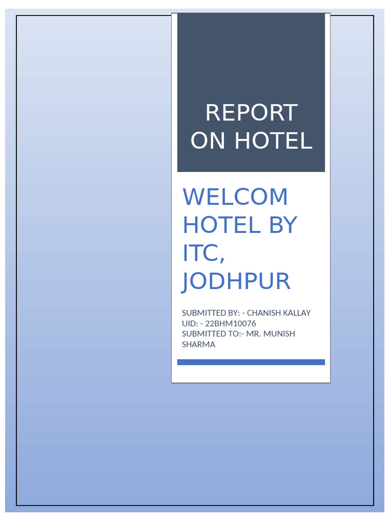 Hotel Operations Report: WelcomHotel Jodhpur | PDF | Chef | Restaurants