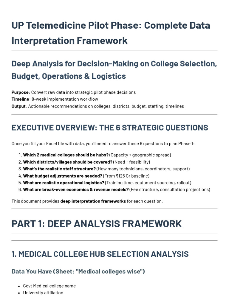 UP Telemedicine Pilot Data Analysis Guide | PDF