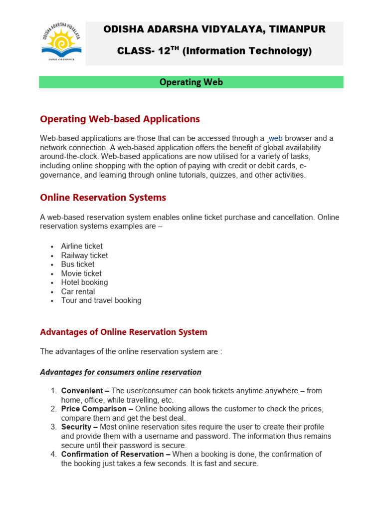 Operating Web Class 12 Notes | PDF | Software Development | Online Shopping