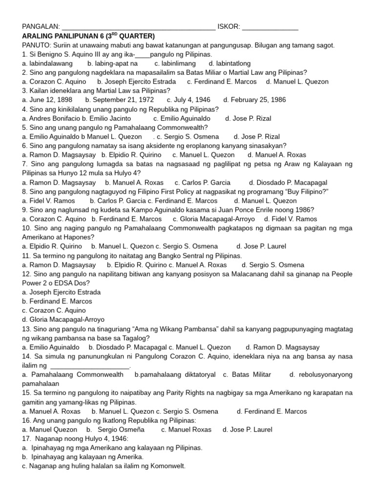 Grade 6 Third Quarter | PDF