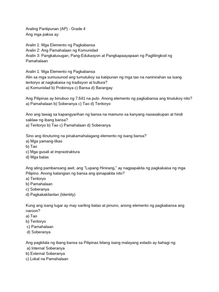 Araling Panlipunan (AP) - Grade 4 | PDF