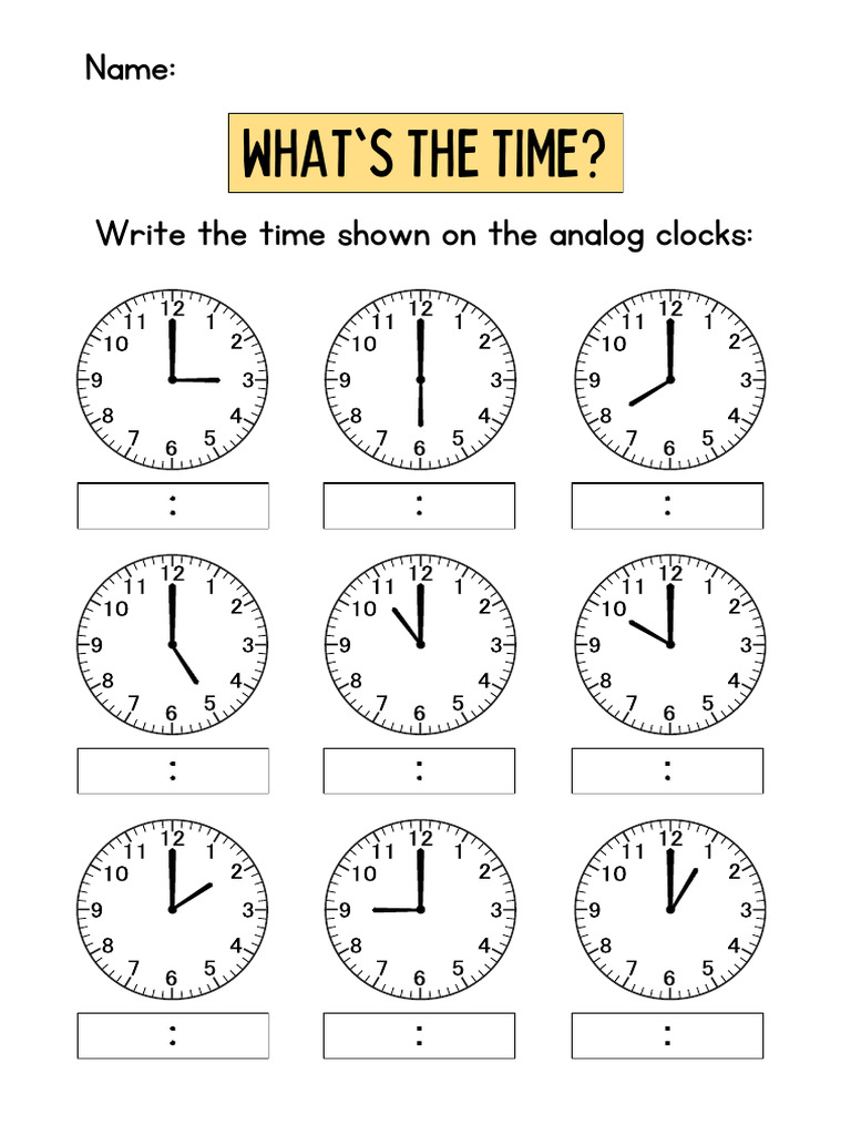 What's The Time Clock Mathematics Worksheet in Colorful Illustrative ...