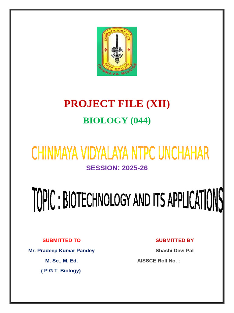 XII BIO Project Cover Page | PDF