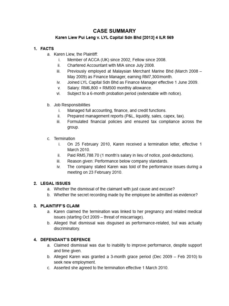 Karen Liew v. LYL Capital Case Summary | PDF | Witness | Public Law