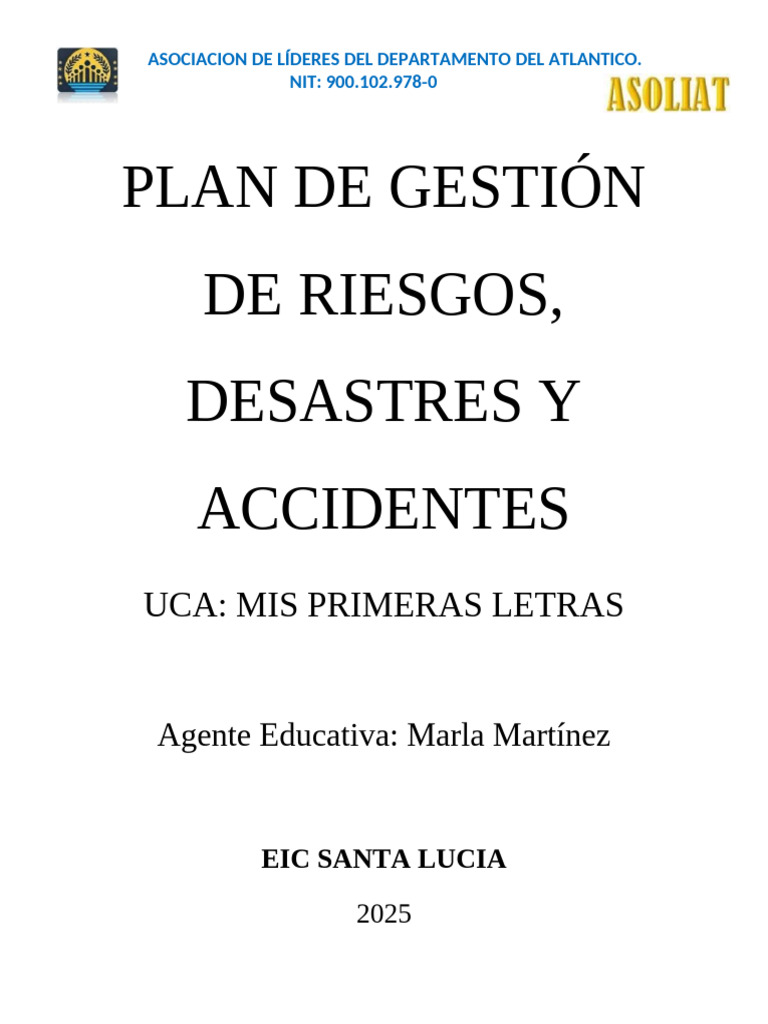 Plan de Gest. de Riesgos Marla Martinez | PDF | Precipitación | Riesgo