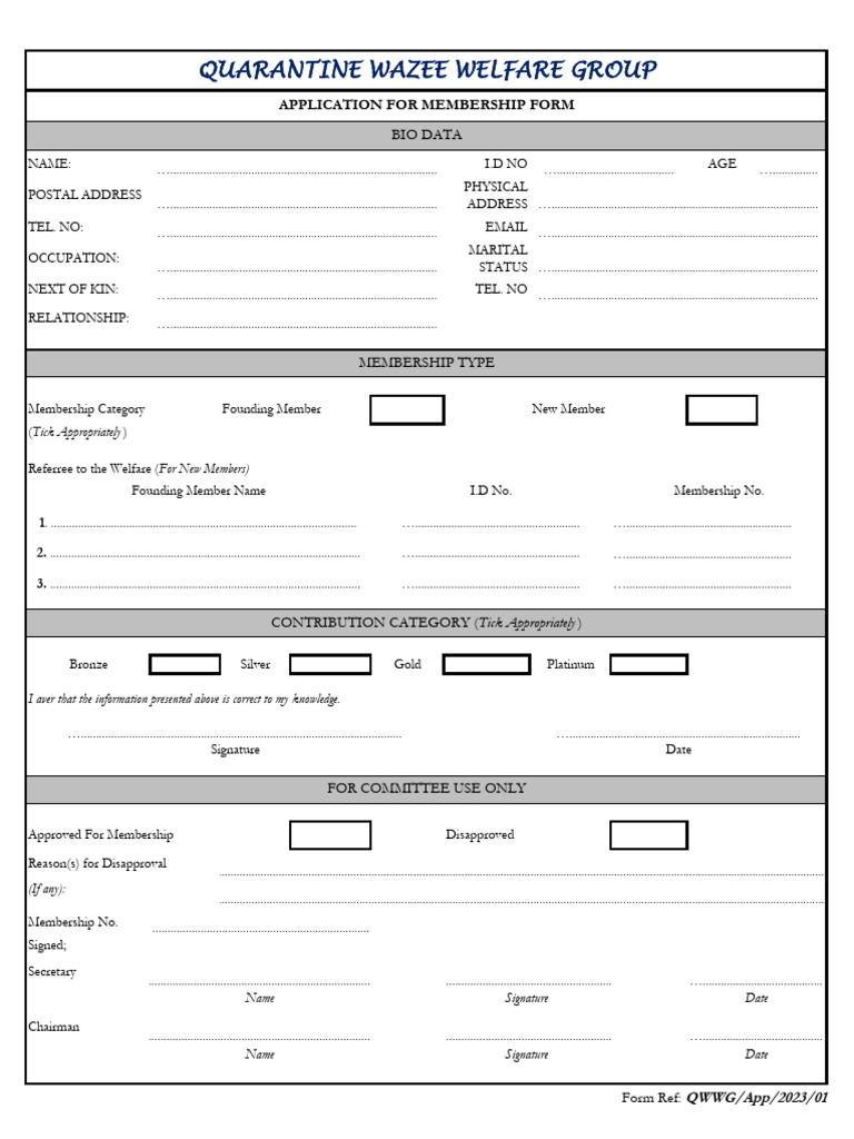 Quarantine Wazee Welfare Group Membership Form | PDF