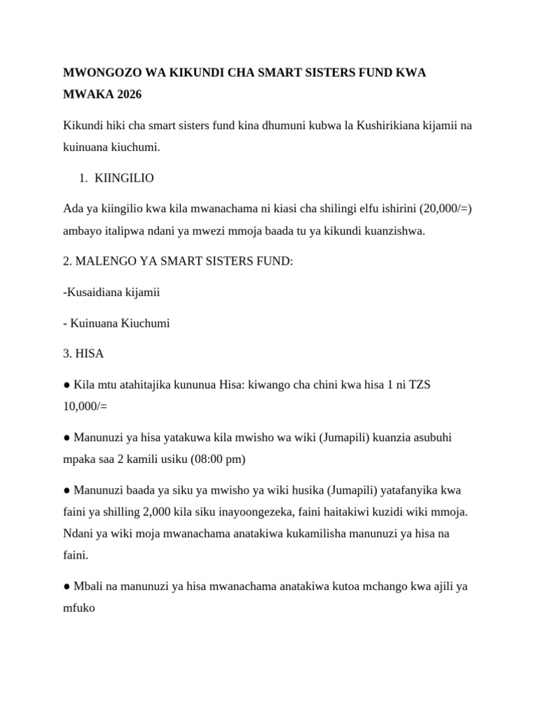 Mwongozo Kikundi Smart Sisters Fund | PDF