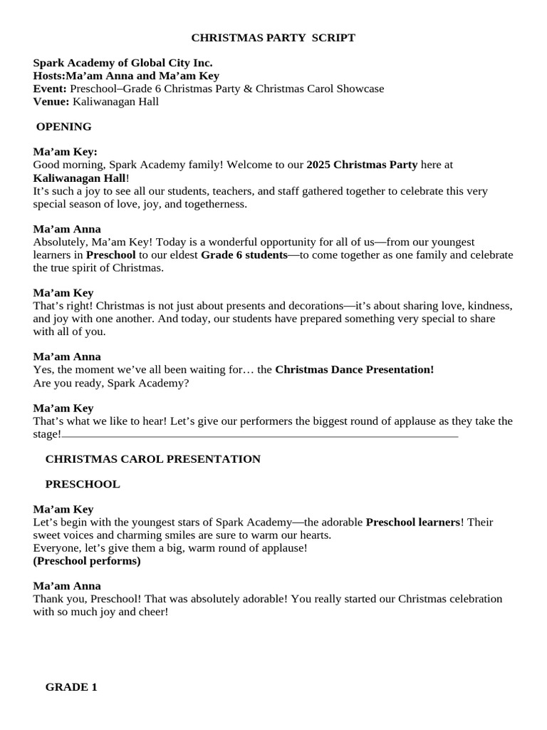 Christmas Party Script | PDF | Christmas