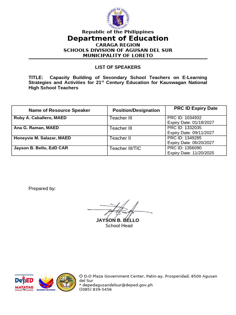 List of Speakers With PRC License No. and Expiry Date | PDF
