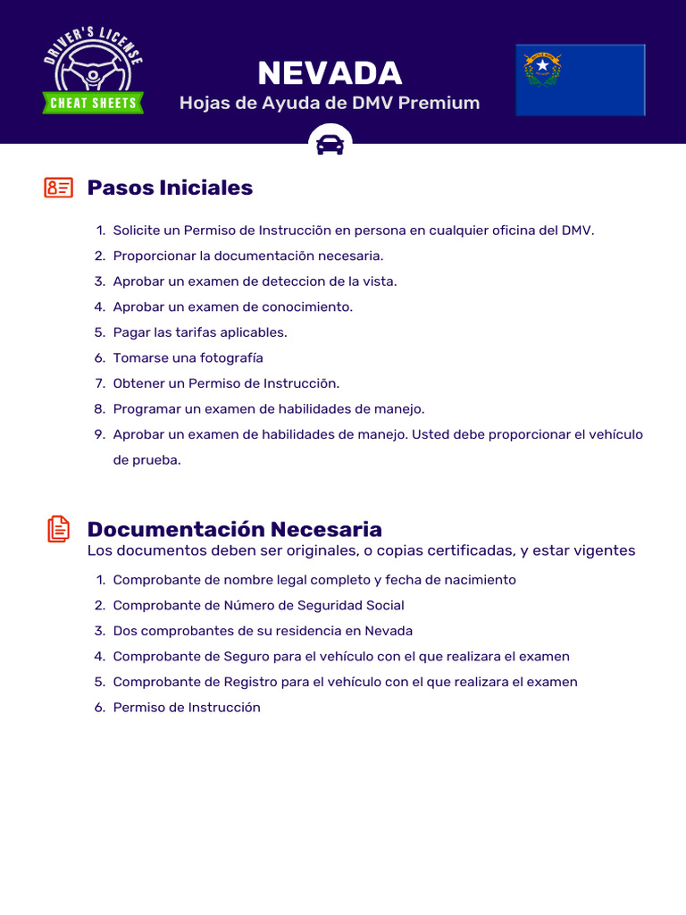 DMV Cheat Sheet Nevada Es Auto Premium | PDF | Tráfico | Peatonal