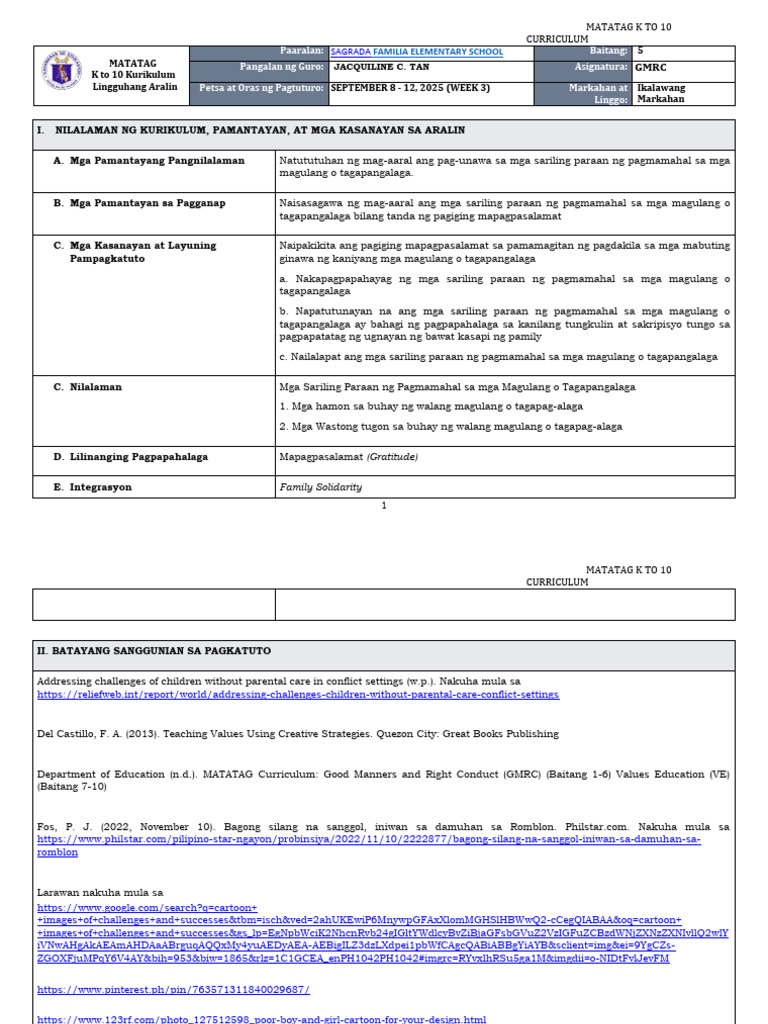 DLL Matatag - GMRC 5 q2 w3 | PDF