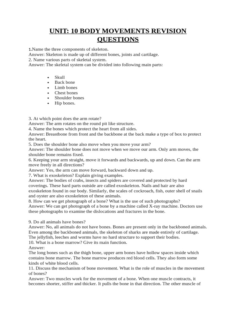 Body Movements and Skeletal System Guide | PDF | Skeleton | Shoulder
