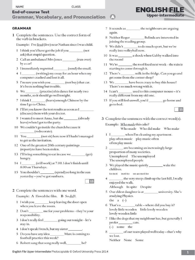 End of Course Test A Upper Intermediate | PDF