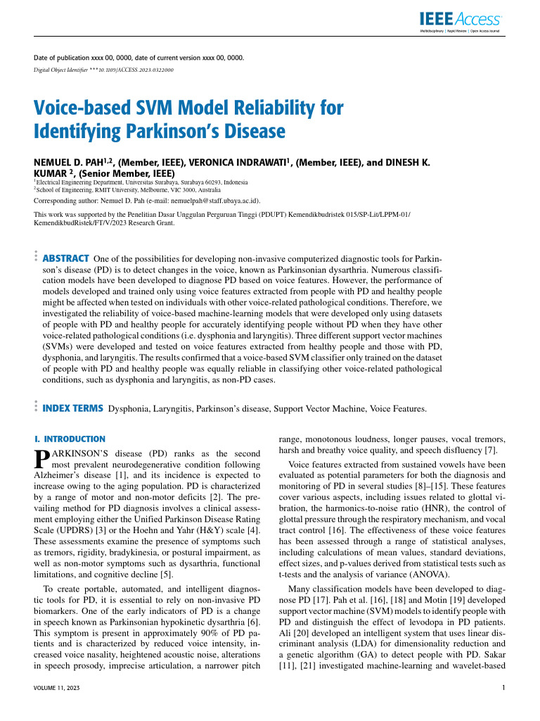 Voice-based SVM Model Reliability for Identifying | PDF | Parkinson's ...
