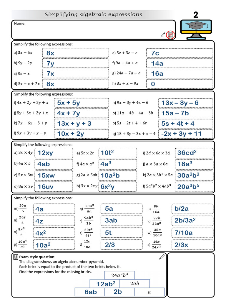Simplifying Algebraic Expressions Guide | PDF