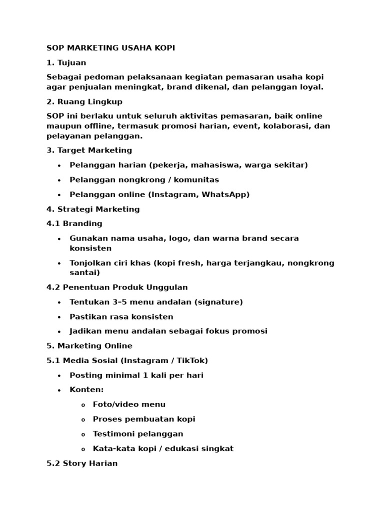 SOP Pemasaran Usaha Kopi Efektif | PDF