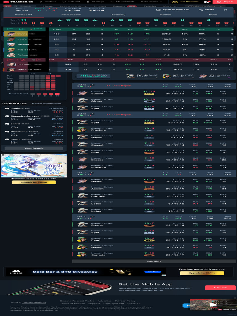 Tmkha#253's Valorant Unrated Match History - Valorant Tracker 2 | PDF