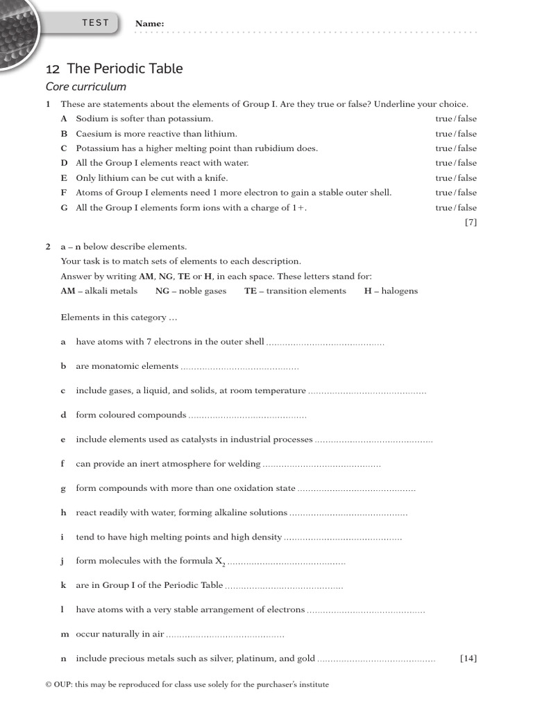 Group I Elements Test Questions | PDF | Chemical Elements | Periodic Table