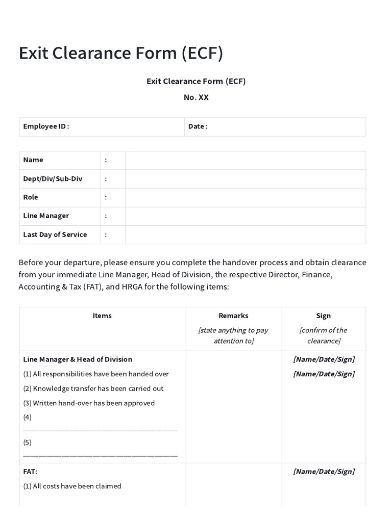 Exit Clearance Form Template | PDF