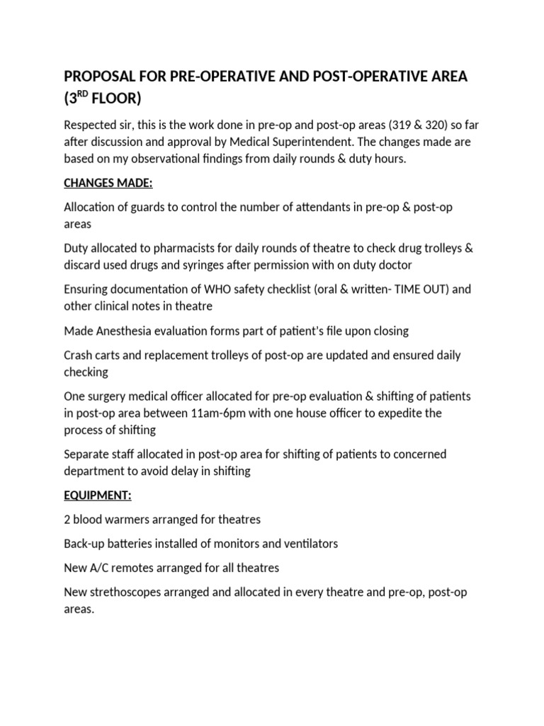 Purposal For Pre-Op and Post-Op Area | PDF