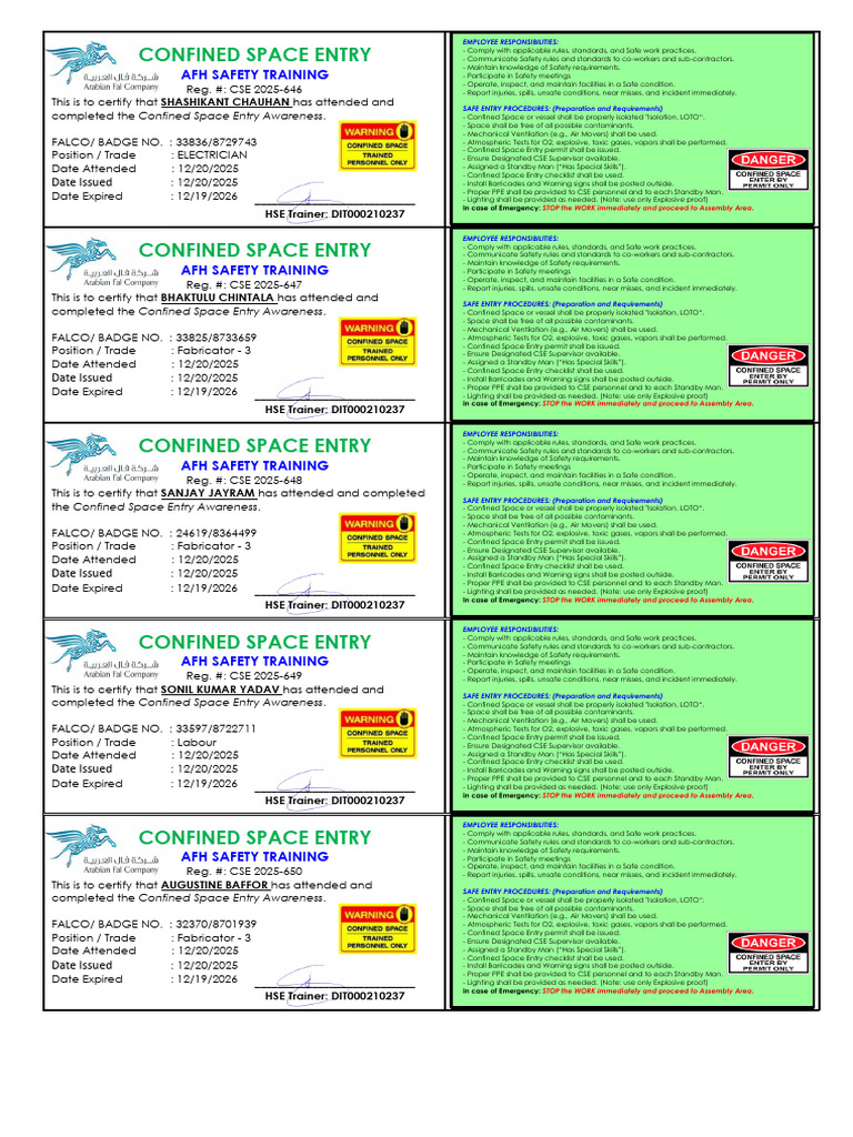 CSE Training Cards Certification DEC.20, 2024 CSE CRDD | PDF ...