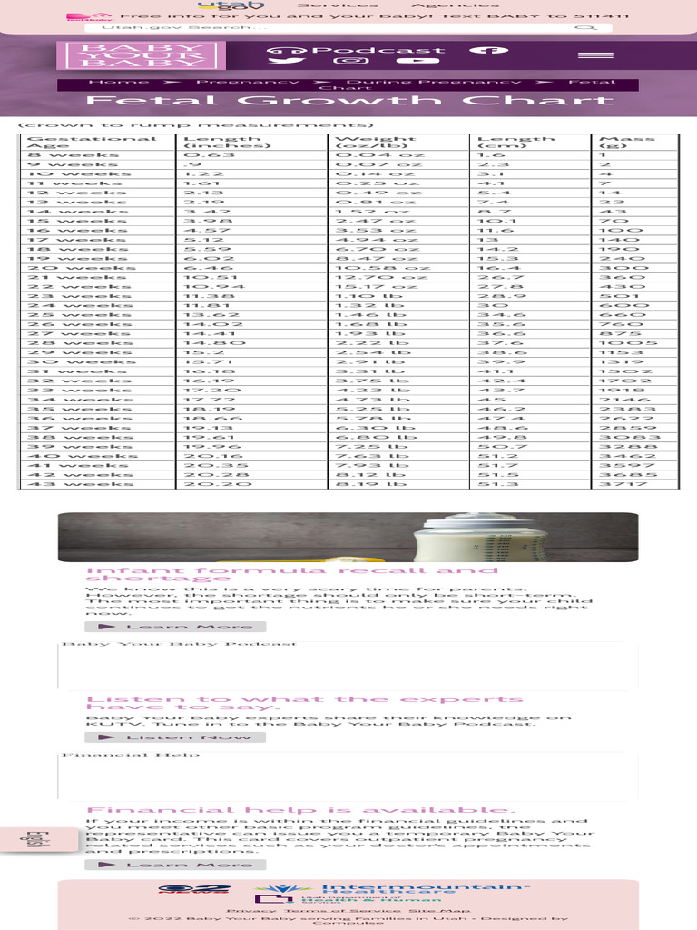 Fetal Chart From Baby My Baby - Utah | PDF | Fetus | Pregnancy