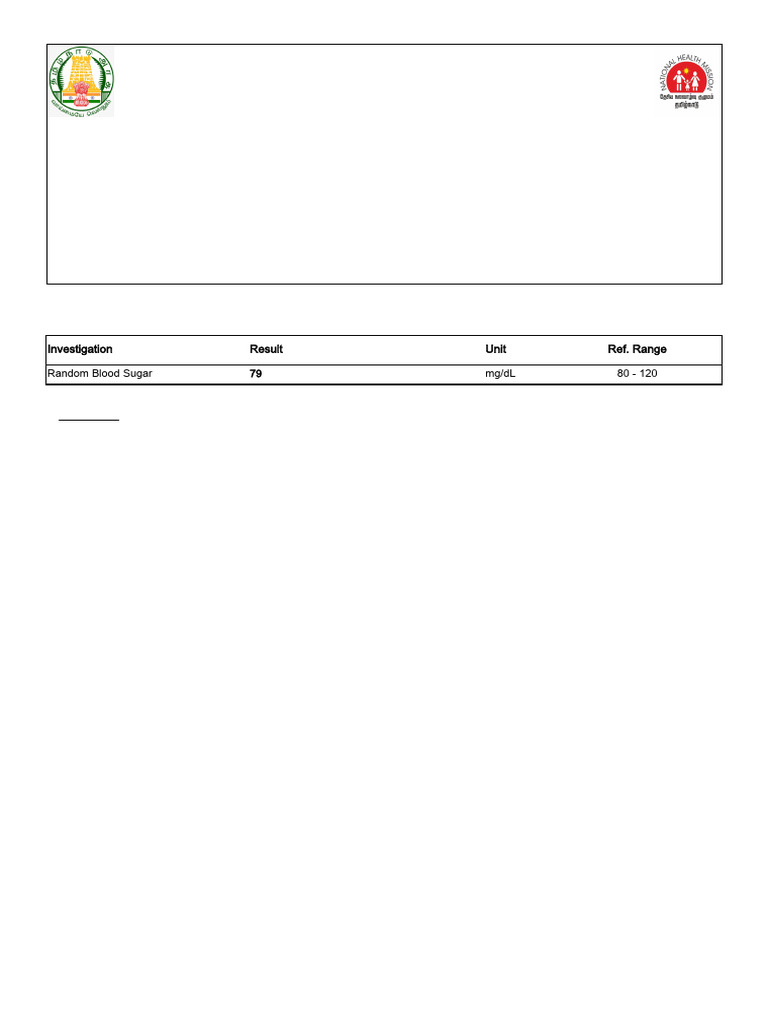 Random Blood Sugar Test Result Report | PDF
