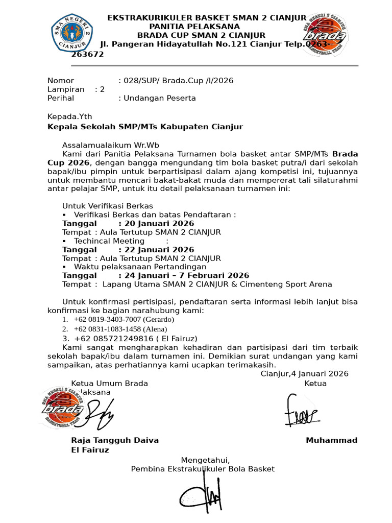 Undangan Brada Cup Basket SMP 2026 | PDF
