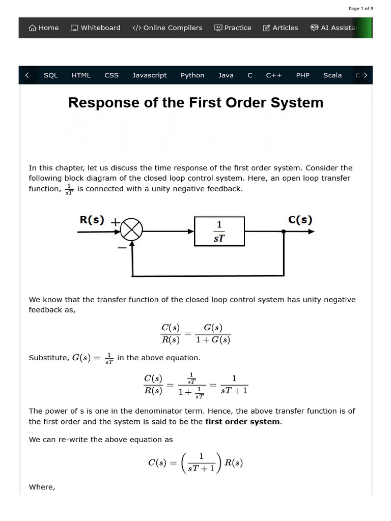 First Order Control Systems Response | PDF | Laplace Transform ...
