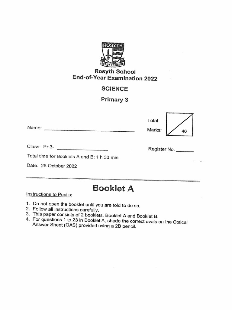 P3 Science 2022 Rosyth EOY Papers | PDF
