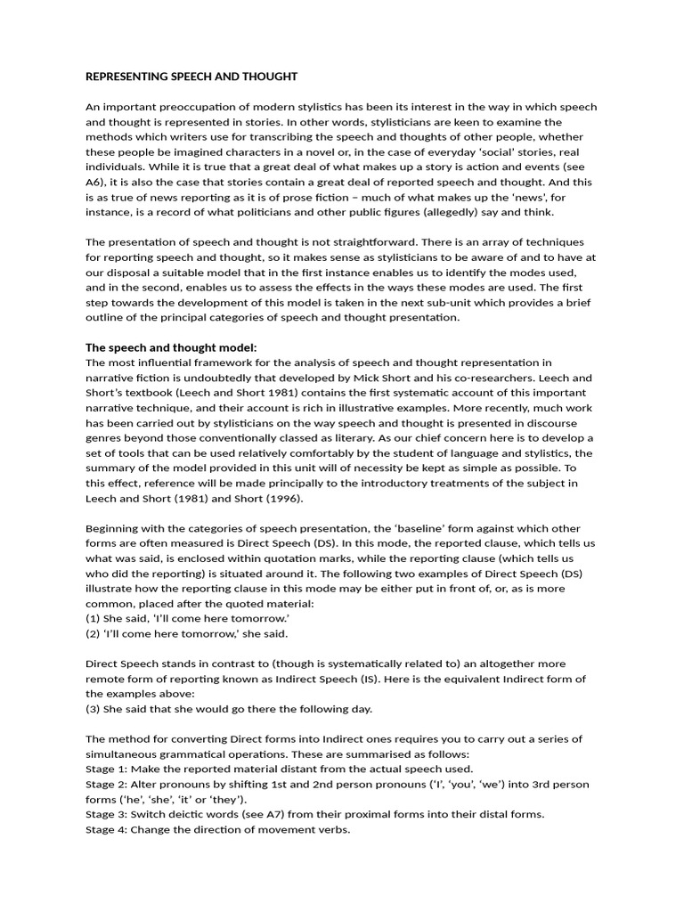 Analyzing Speech and Thought in Narrative | PDF | Grammatical Tense ...