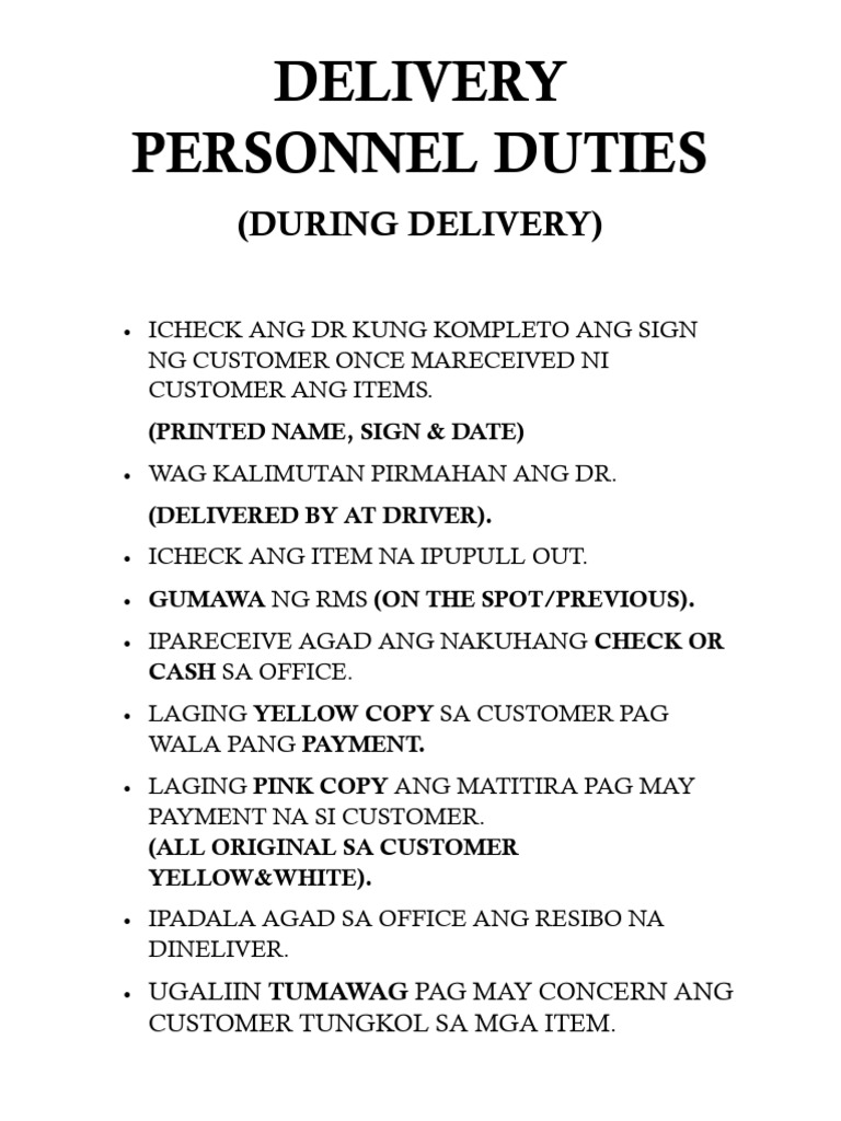 Delivery Personnel Duties | PDF