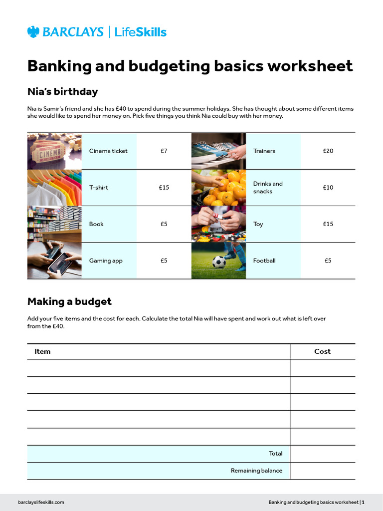 Banking and Budgeting Basics Worksheet | PDF