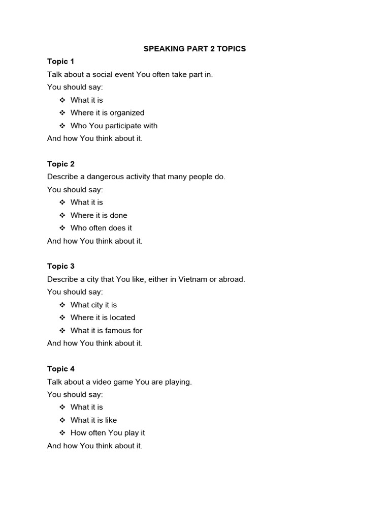 Speaking_Part 2_Some Topics for Practice (1) | PDF