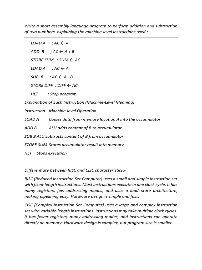Assembly Language Operations and Computer Architecture | PDF | Computer ...