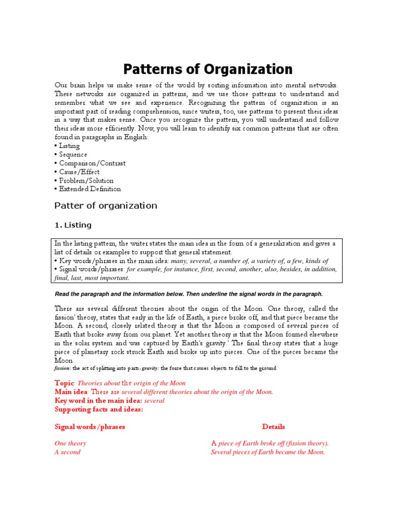 Patterns of Organization Answer Keys | PDF | Mars | Stars
